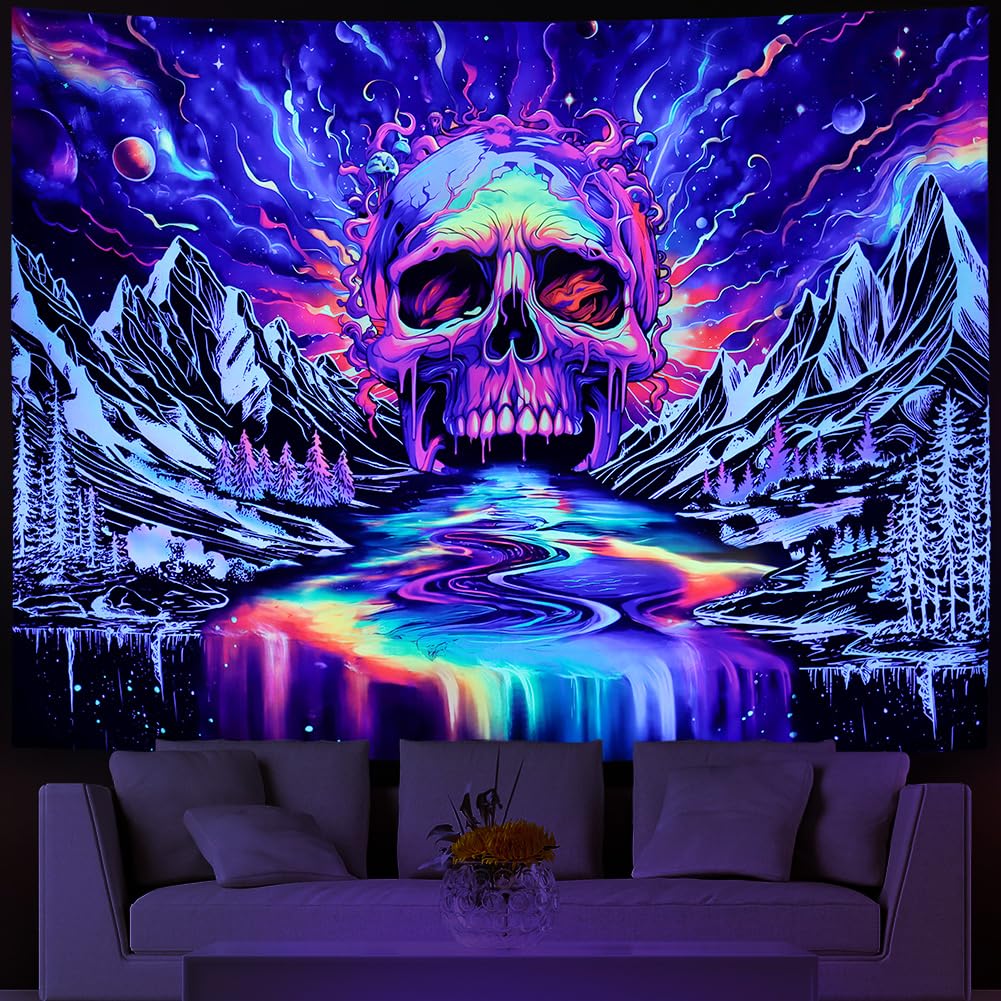 Amazon.com: Lahasbja Blacklight Skull Tapestry UV Reactive Trippy ...