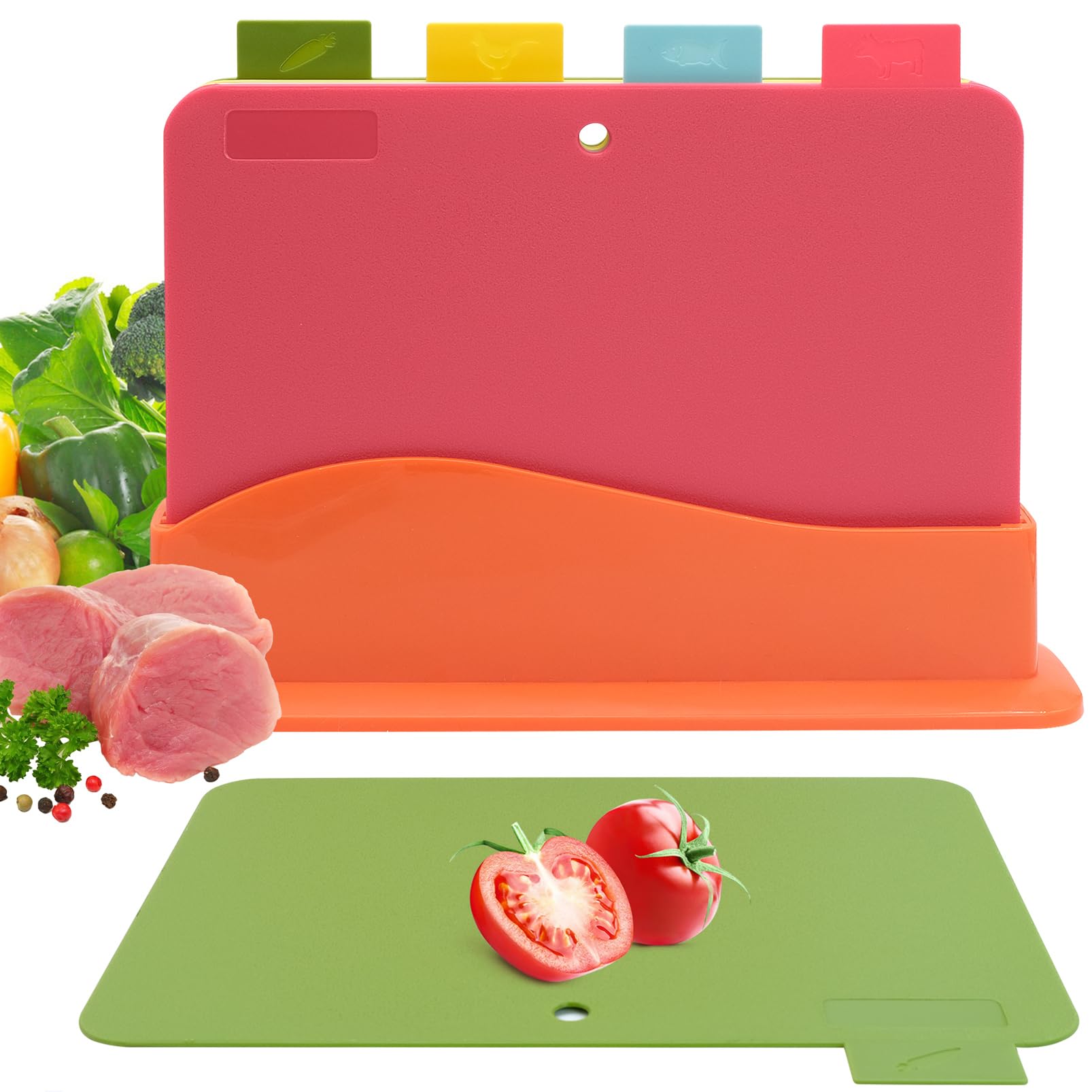 Plastic Cutting Board Set, 4Pcs Multi Colour Chopping Board Set ...