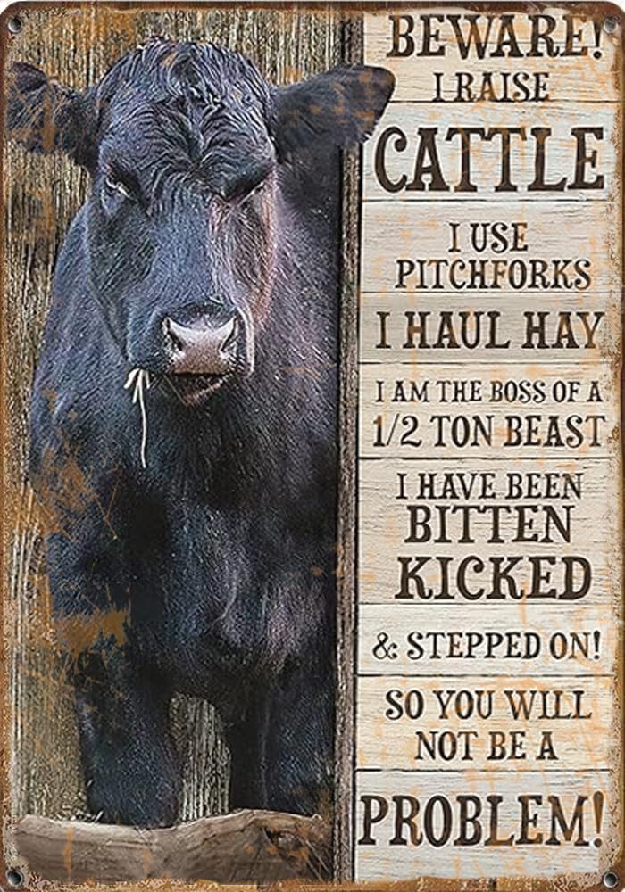 Amazon.com: StickerPirate Beware of Cow 1 8” x 12” Vintage Aluminum ...