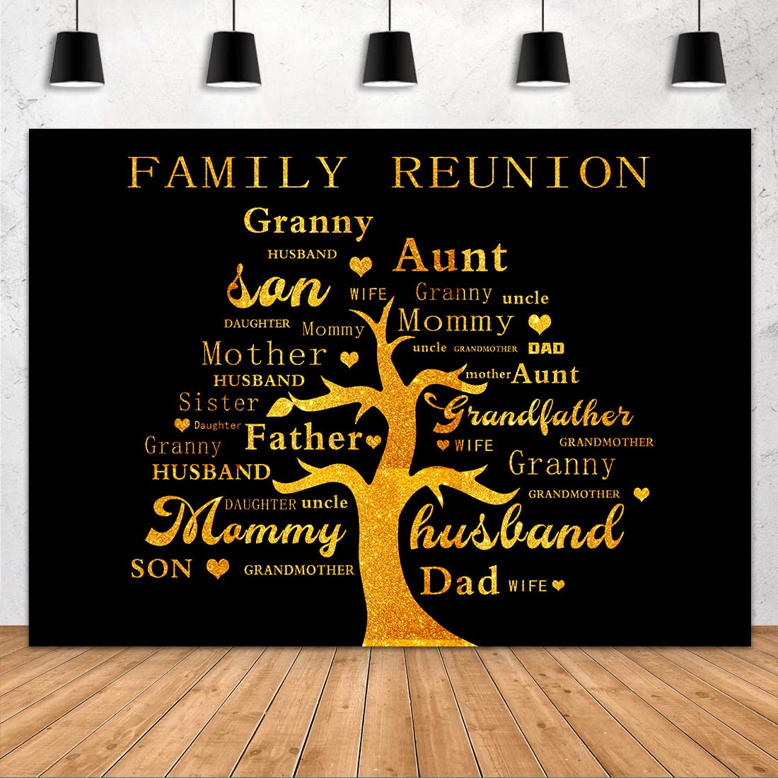 Amazon.com : Family Party Backdrop Golden Family Members Tree Photo ...