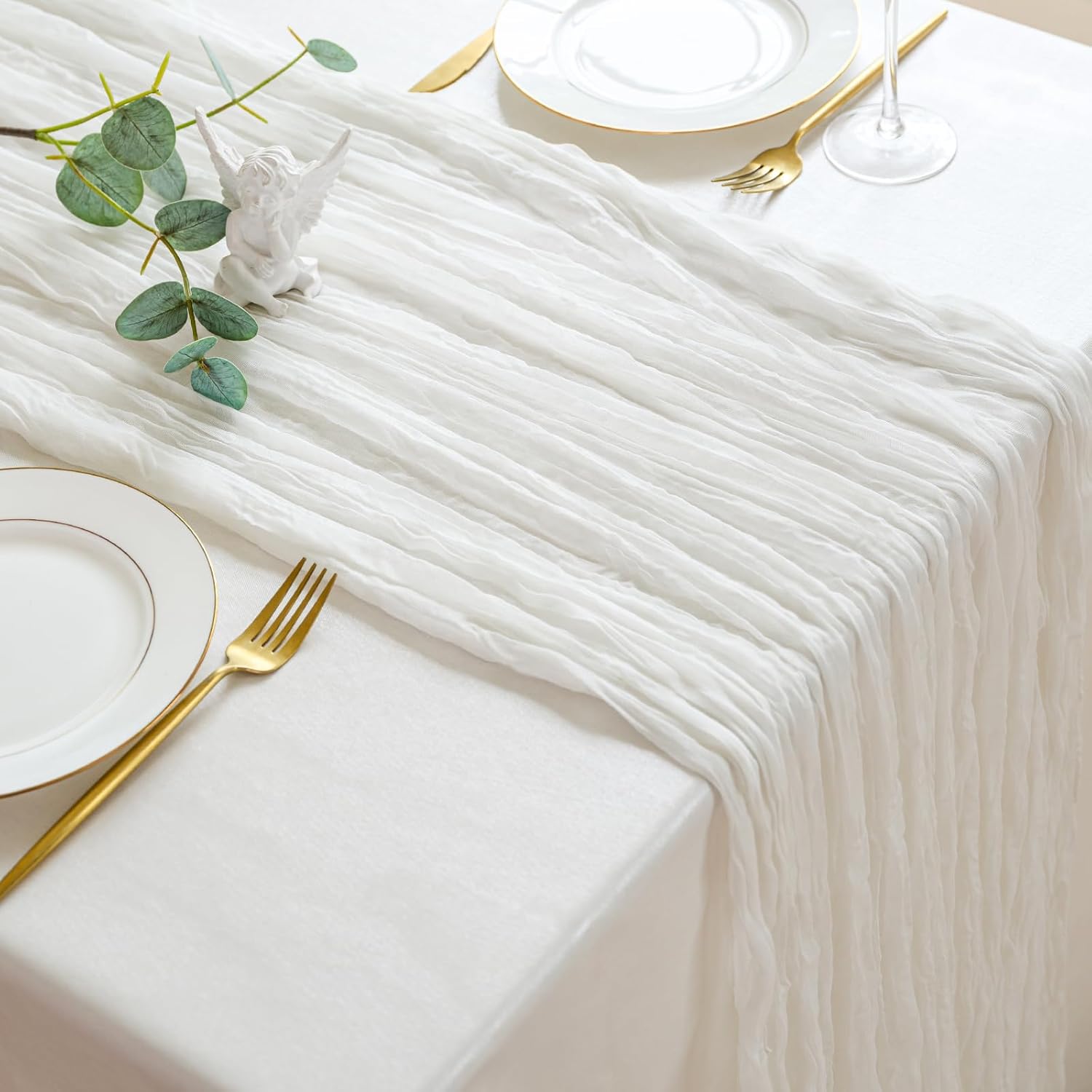 Amazon.com: Jugbey White Cream Cheesecloth Table Runner Decor 10ft Boho ...