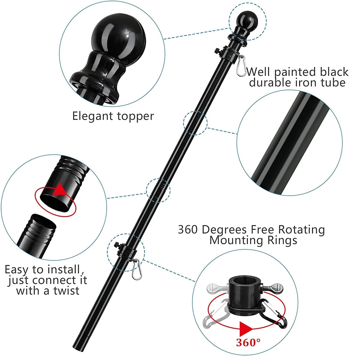 Poste de bandera para casa con bandera estadounidense, kit residencial ...