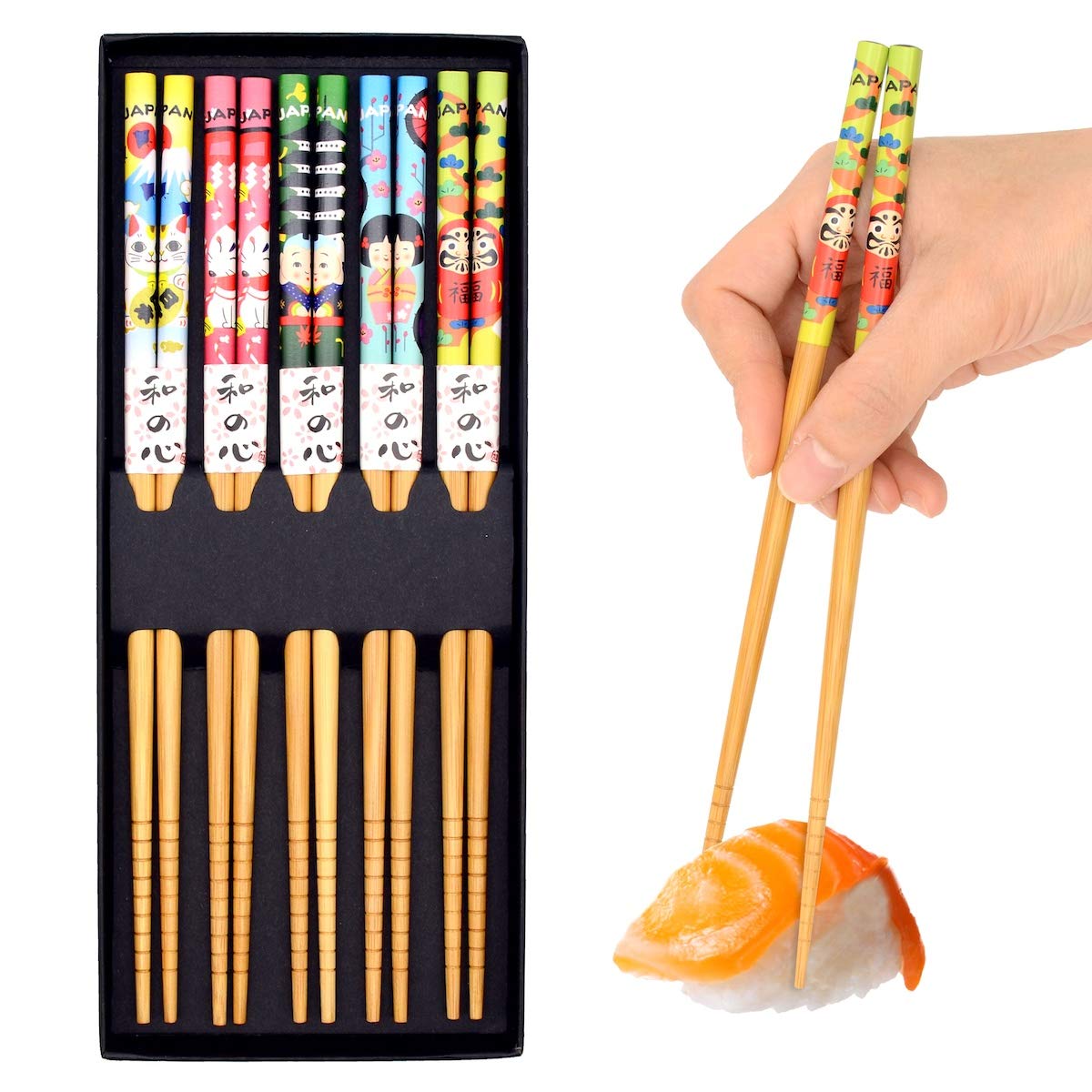 Amazon.com: OMyTea Chopsticks Reusable - Japanese Bamboo Chopsticks 5 ...