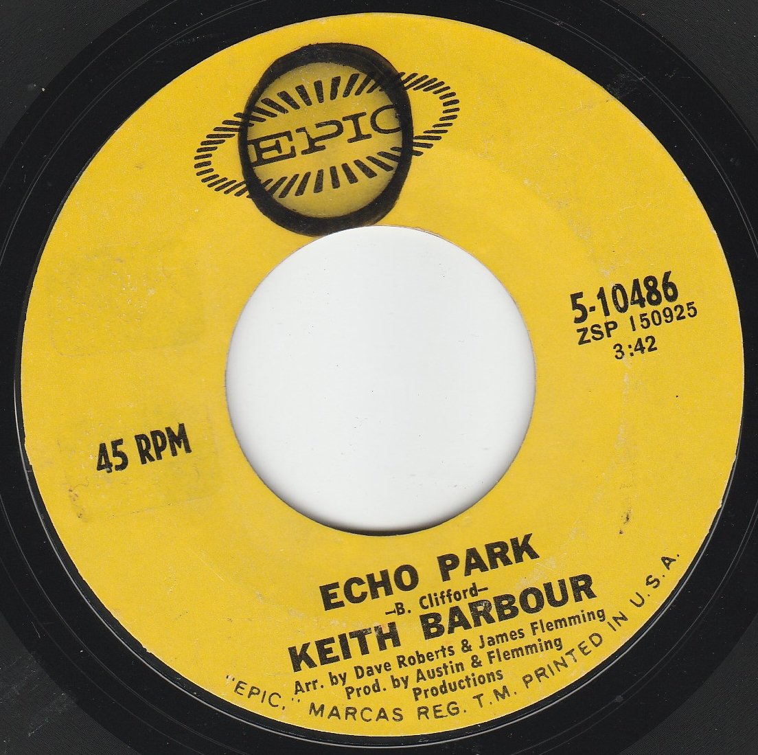 Keith Barbour - 45vinylrecord Echo Park/Here I Am Losing You (7"/45 rpm ...