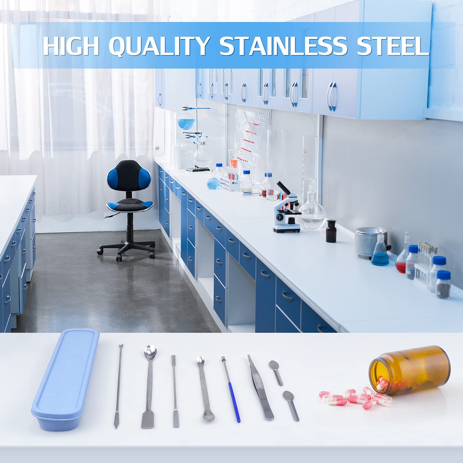 Dreamtop 8 Pcs Stainless Steel Lab Spatula Micro Scoop Set Capsule ...