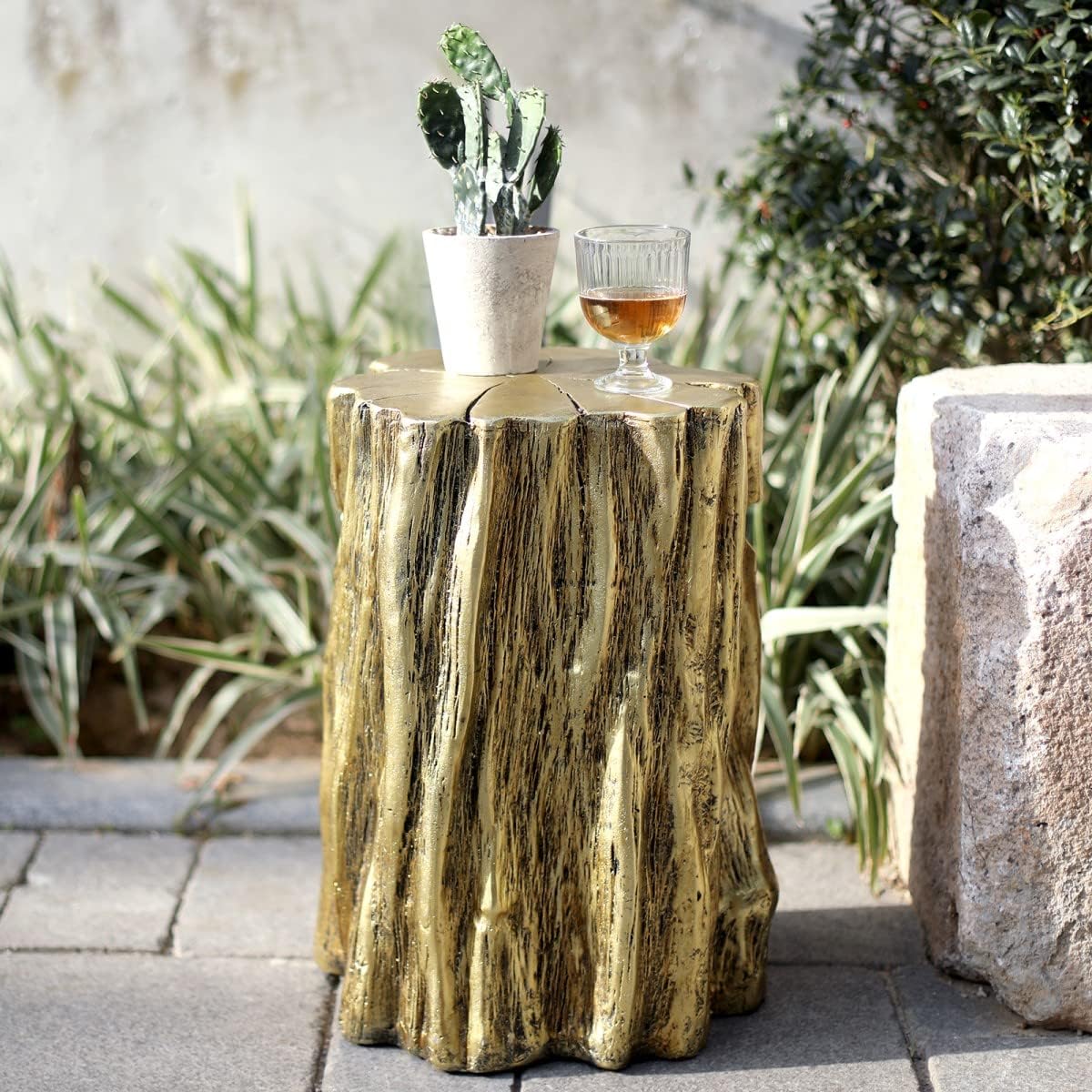 Amazon.com: DOWLVN Faux Wood Tree Stump Trunk Side End Table, Patio ...