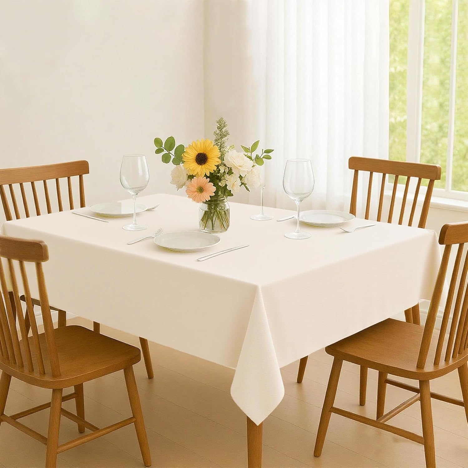Amazon.com: Mewodye Tablecloths 60x102 Inches Textured Fabric,Natural ...