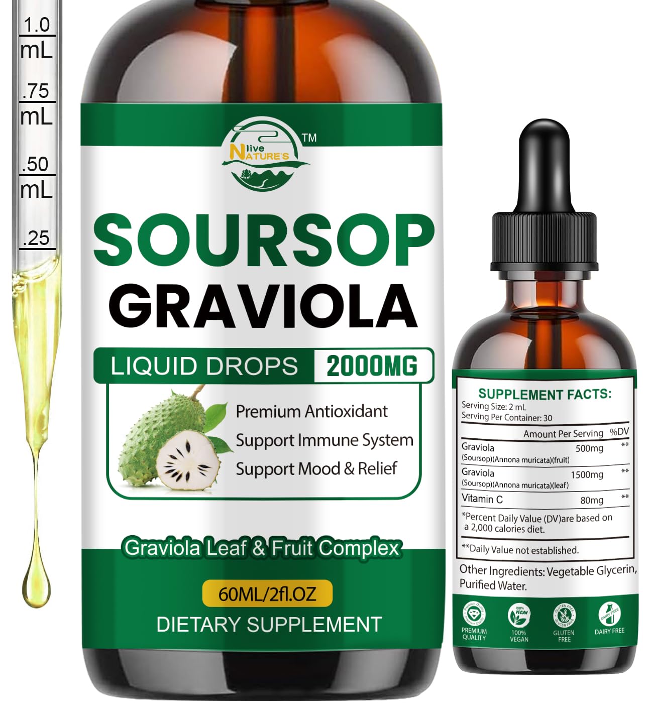 Amazon.com: Nature's live Soursop Graviola Liquid Drop, Soursop Bitters ...