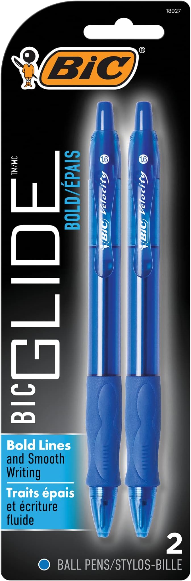 Bic Glide Bold Retractable Ball Point Pen, Bold Point (1.6mm), Blue ...
