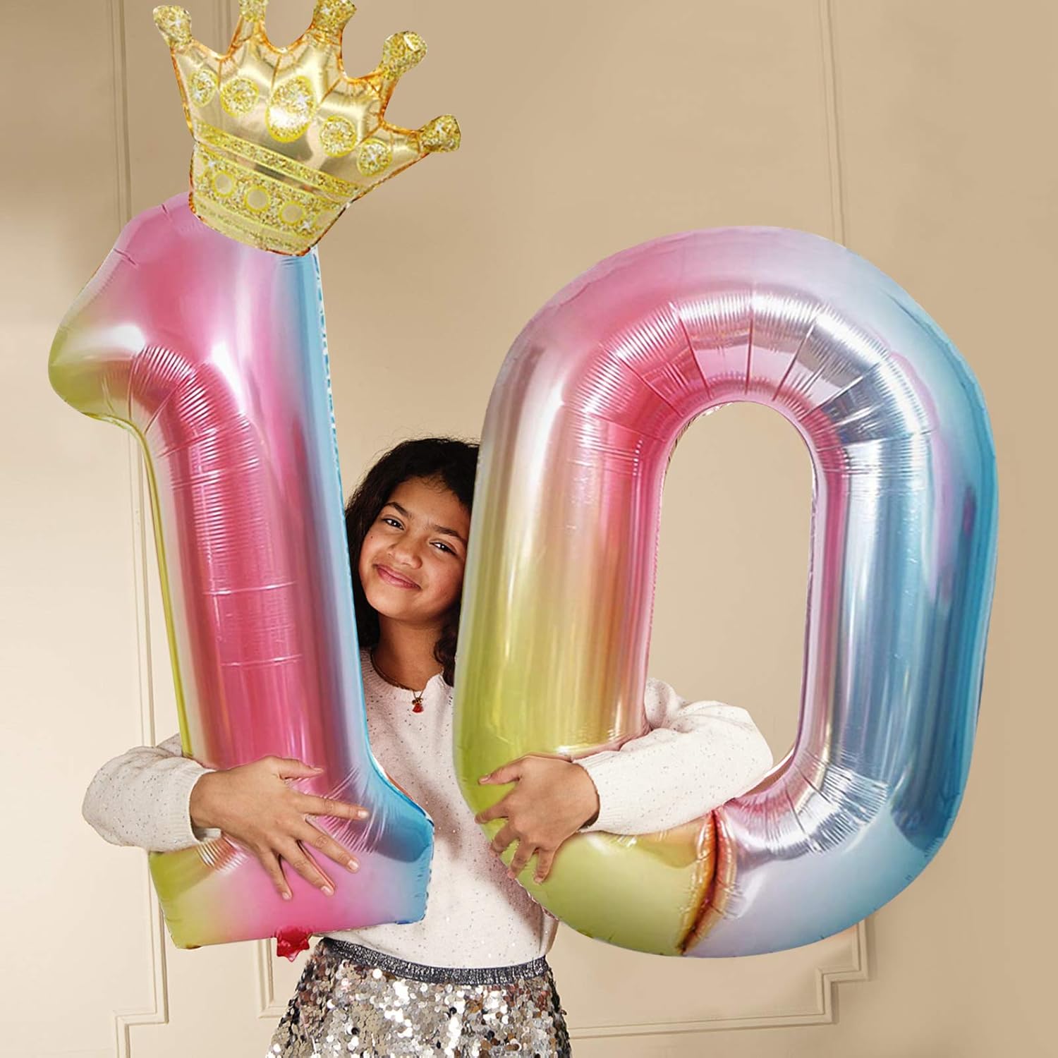 GUBOOM 32 Inch 0 to 9 in Rainbow Number Foil Balloon, Number Foil ...