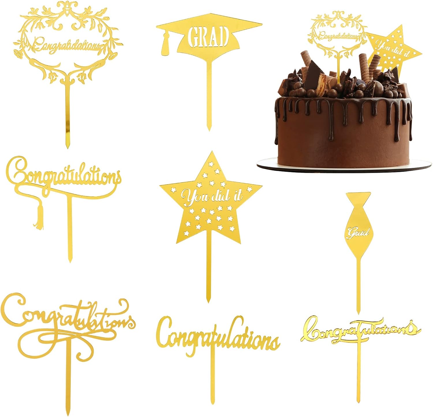 Amazon.com: 10 Pieces Graduation Cake Toppers Acrylic Cupcake Toppers ...