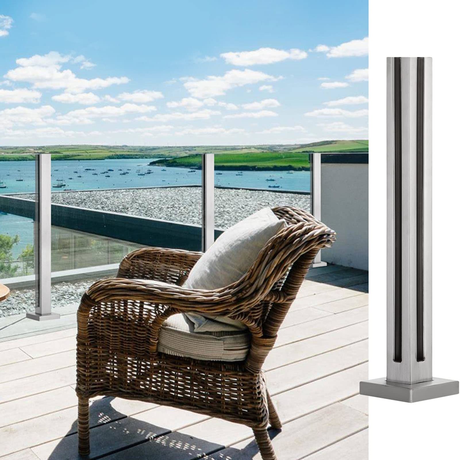 Buy Square Glass Railing End/Corner/Mid Post, Stainless-Steel Deck ...