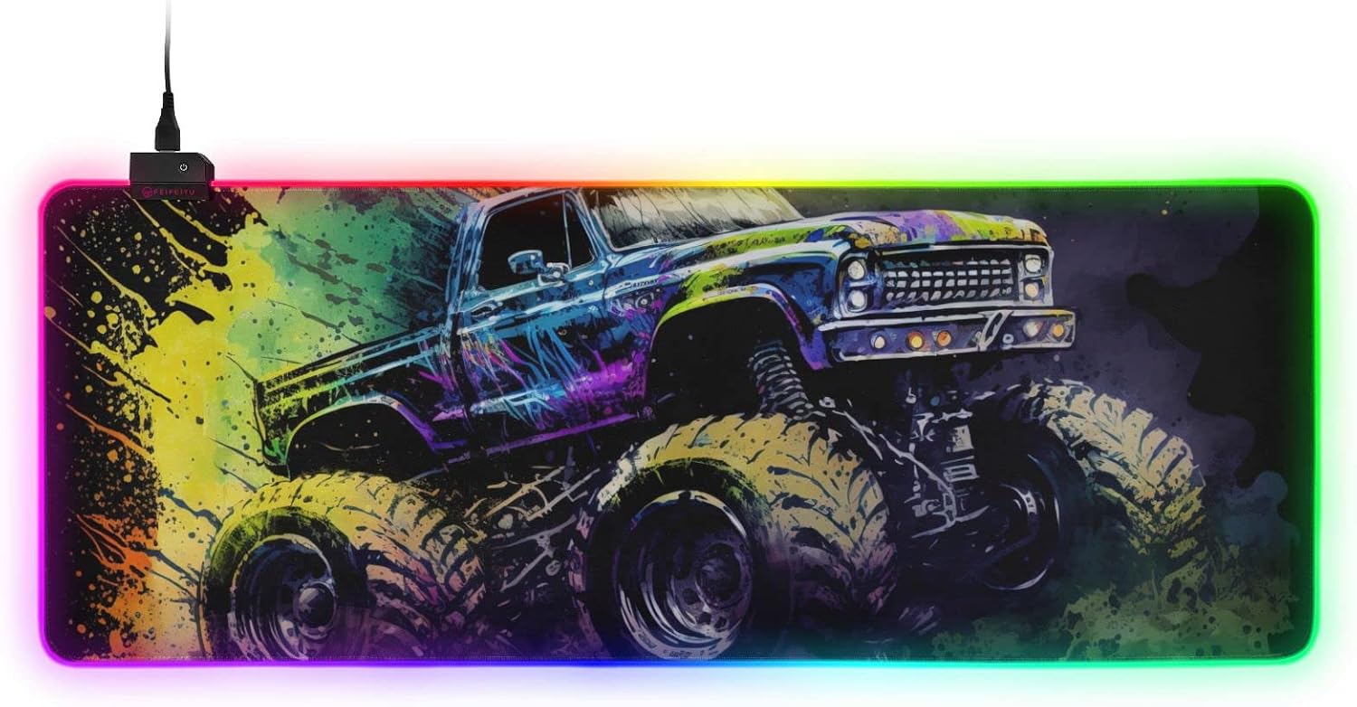 Amazon.com: FOLIOSA Gaming Mouse Pad (Cool Monster Truck), RGB Light ...