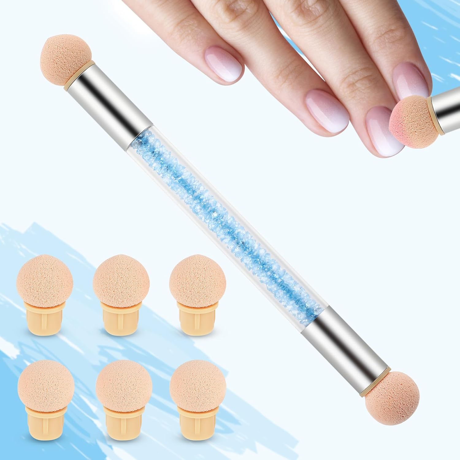 Nail Art Gradient Sponge Brush Applicator with 8Pcs Washable ...