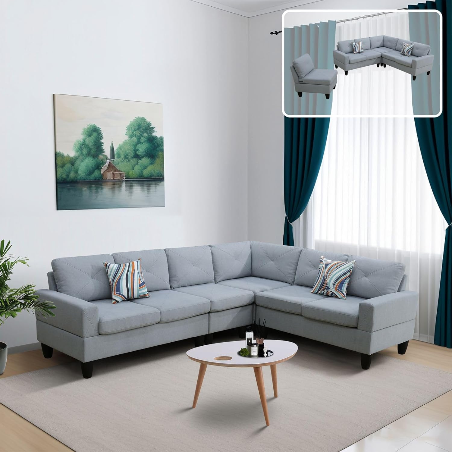 Amazon.com: EMKK Modular Sectional Sofa with Chaise, L Shaped Sofas ...