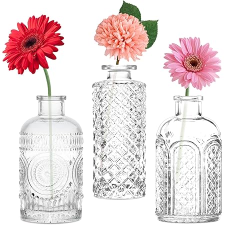 Amazon.de: Mini Vasen Set, 3St Kleine Glasvase Vintage Deko Vasen Set Blumenvase für Tischdeko ...