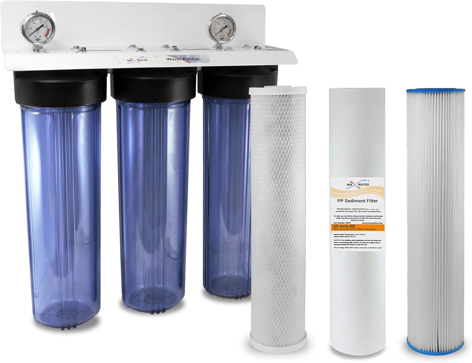 Max Water 3 Stage 20" x 4.5" Big Blue 1" Port Whole House Well Water ...