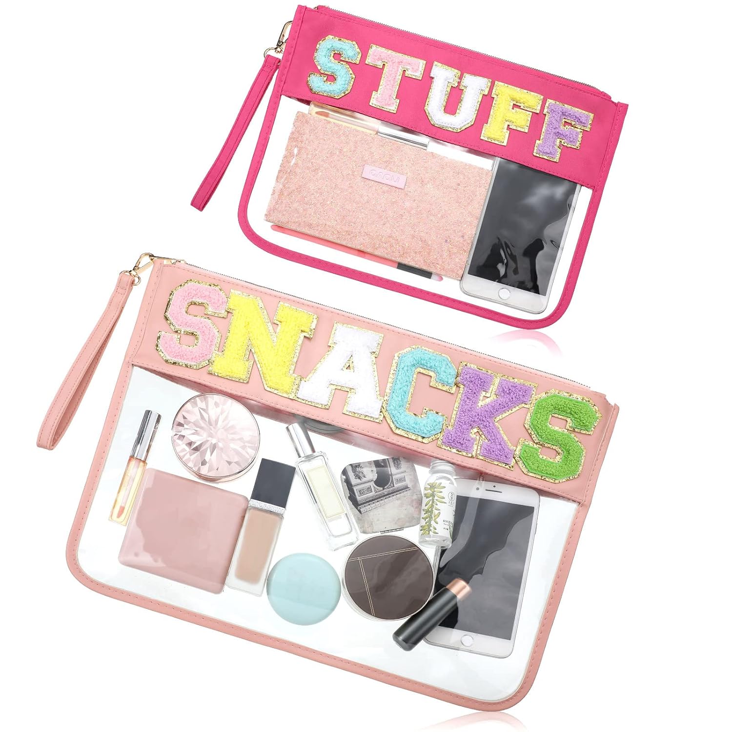 Amazon.com : 2 Pieces Snack Pouch Stuff Bag Chenille Letter Clear ...
