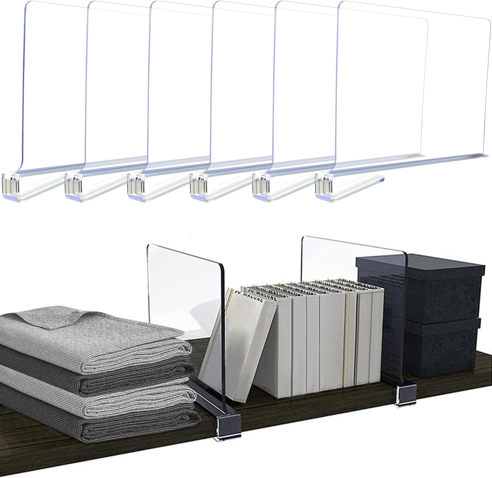 WOPPLXY 6 PCS Shelf Dividers - Transparent Acrylic Shelf Dividers ...