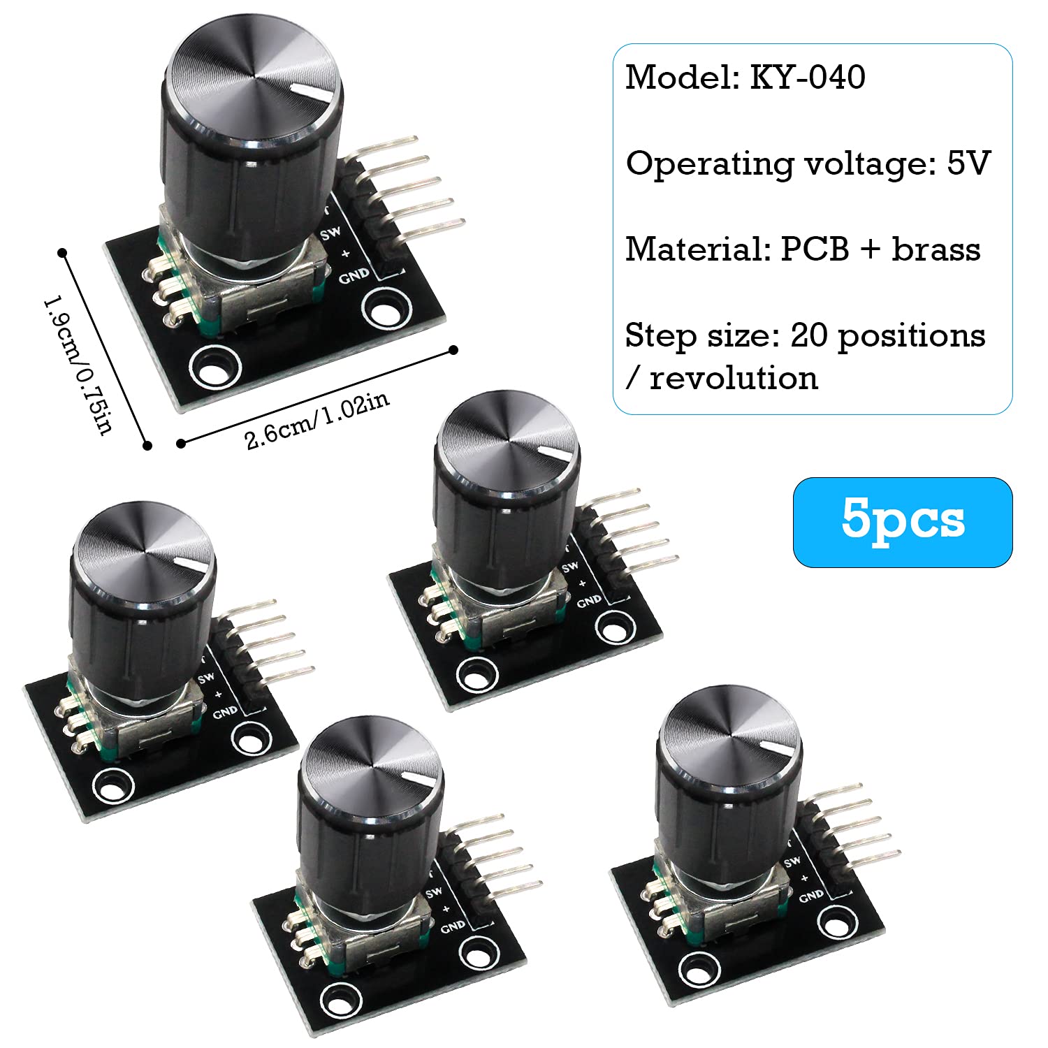 KY-040 Rotary Encoder Module 360 Degree 5 PCS with Knob Cap Brick ...