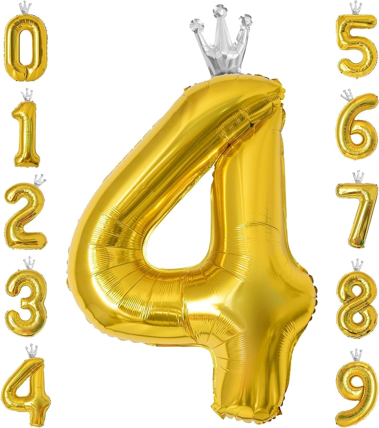 Amazon.com: 40-Inch Gold Number 4 Balloons With Crown, 4th Birthday ...
