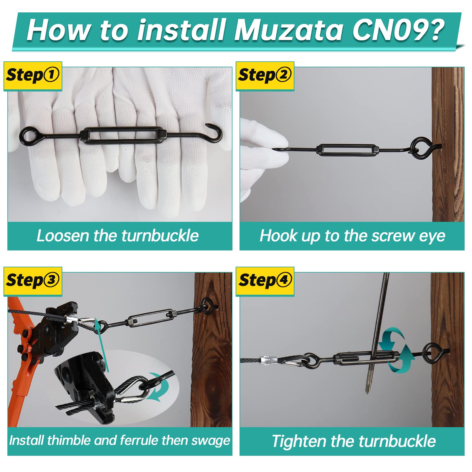 Snapklik.com : 10 Pack M6 Black Turnbuckle Stainless Steel Turnbuckles ...