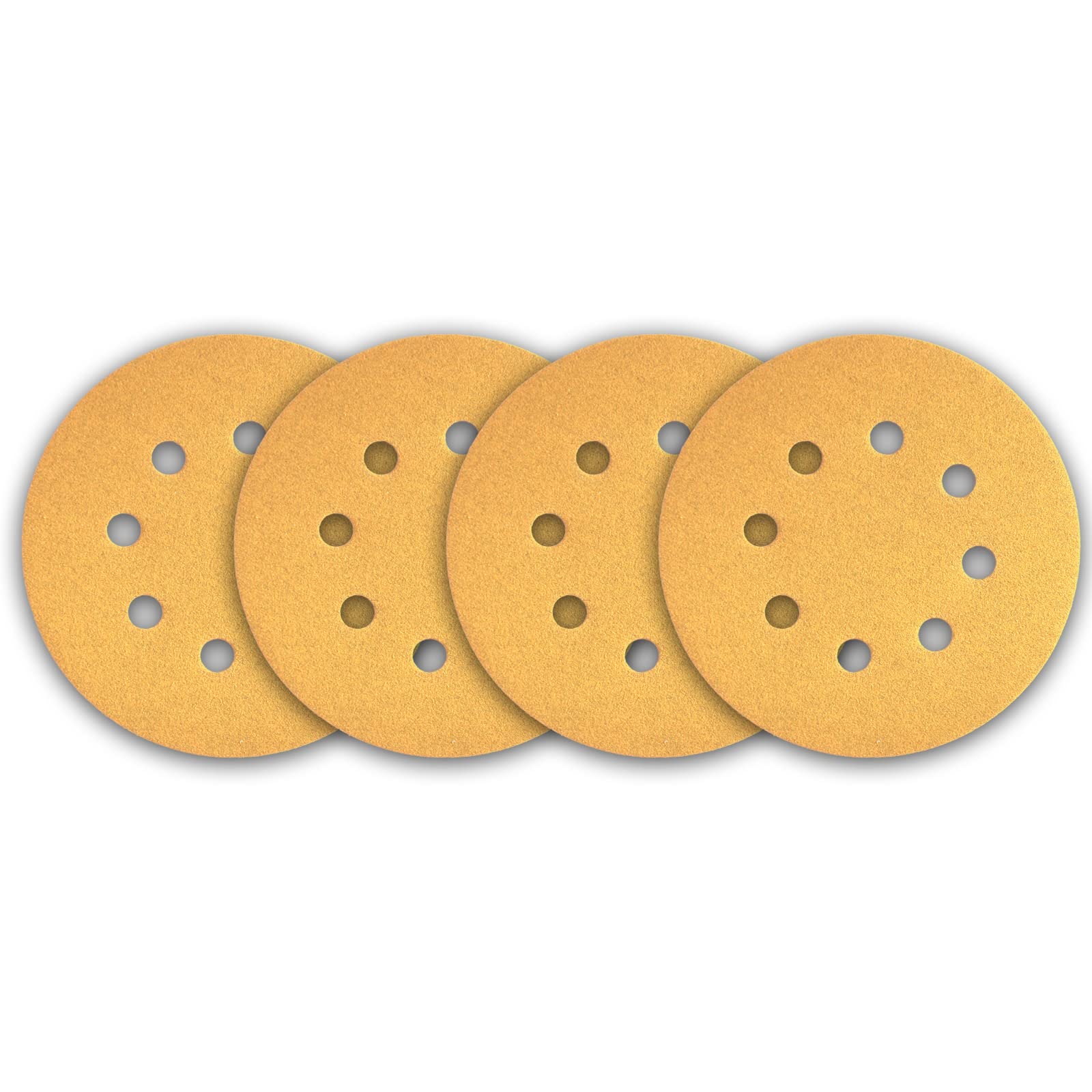 PRVEW 52-Pack 5'' 150 Grit Hook and Loop Sanding Disc 8 Holes Gold ...