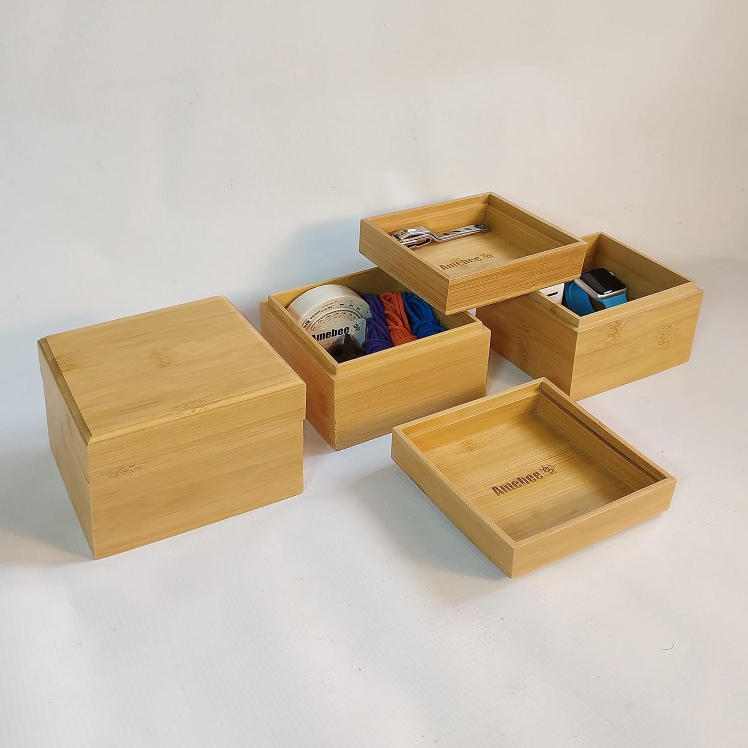 Amazon.com - Amebee Bamboo Boxes with Lid Pack of 3 Organizer Boxes ...