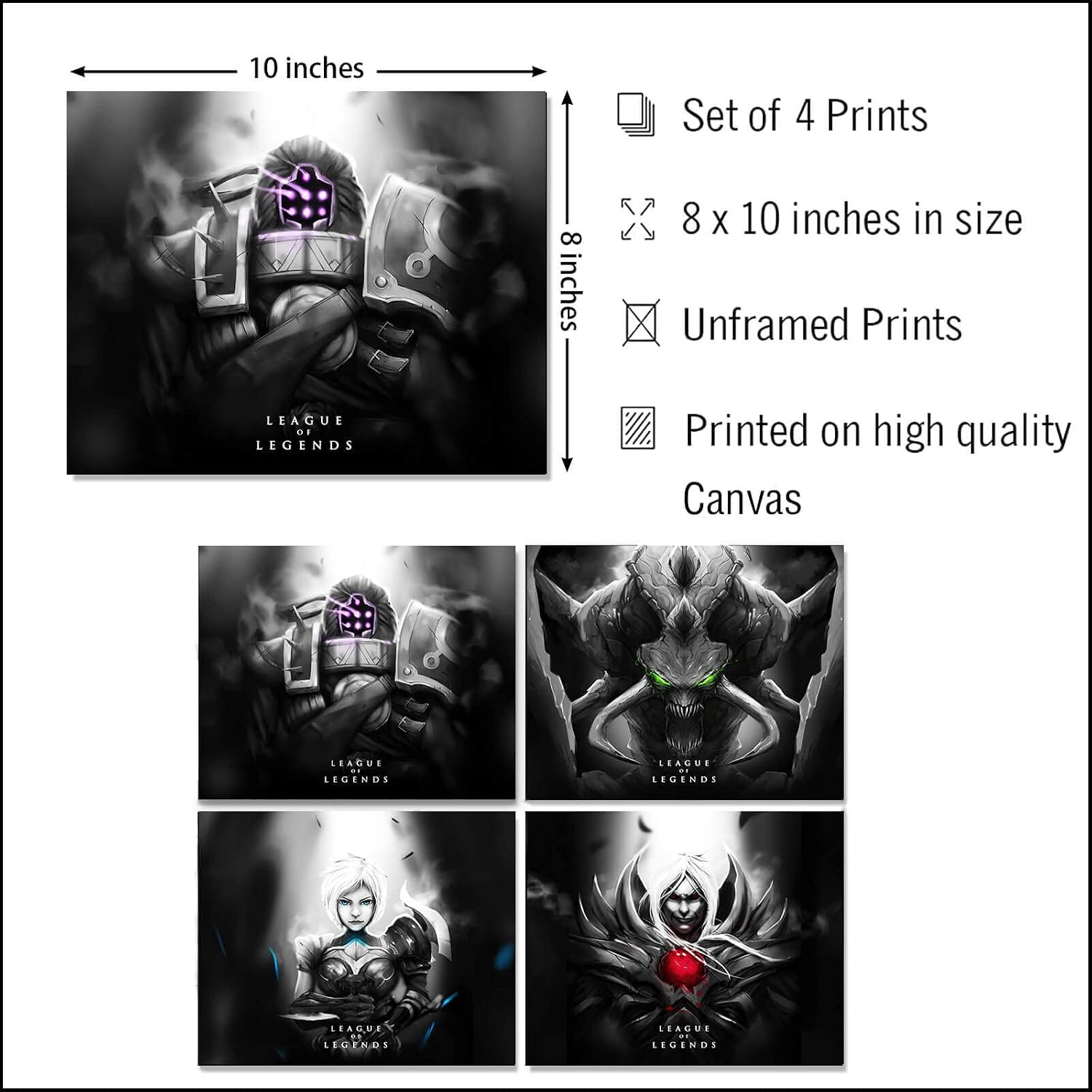 Buy XUANXIU Darkness Series League of Legends Ⅳ 4 Piece Set Canvas Art ...