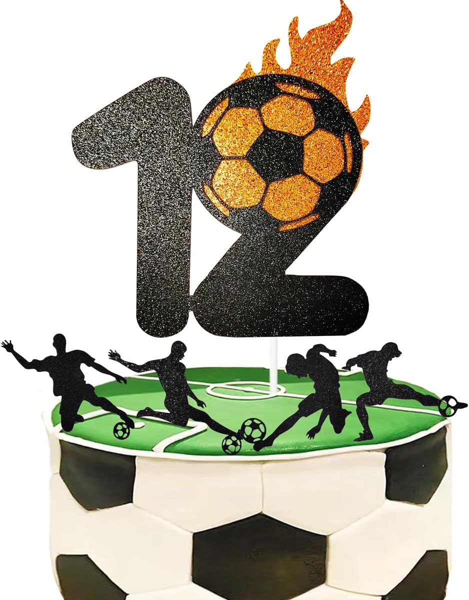 Amazon.com: 7pcs Soccer Fire 12th Birthday Cake Topper - Glitter ...