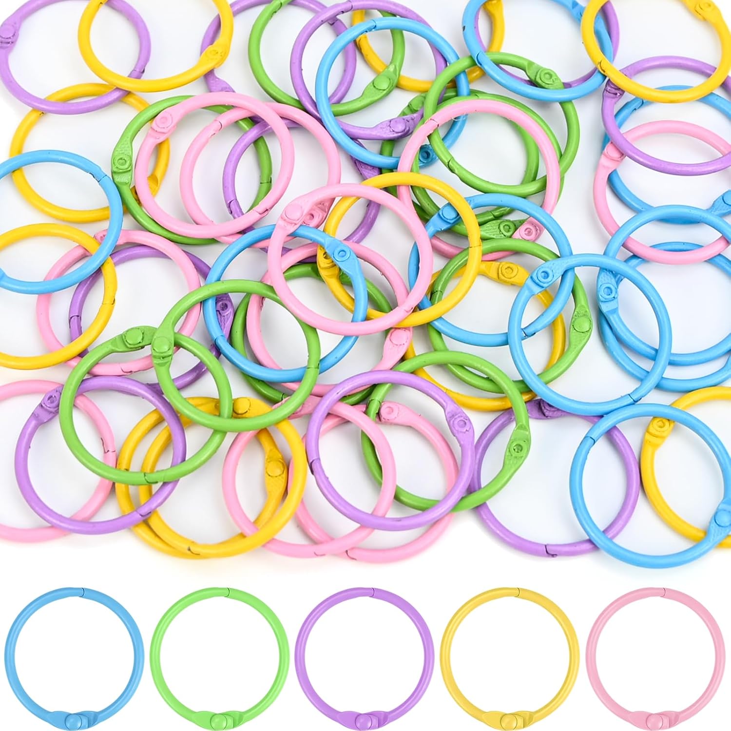 JAXICREY 50Pcs Binder Rings, 30mm/1.2 inch Diameter Multicolor Metal ...