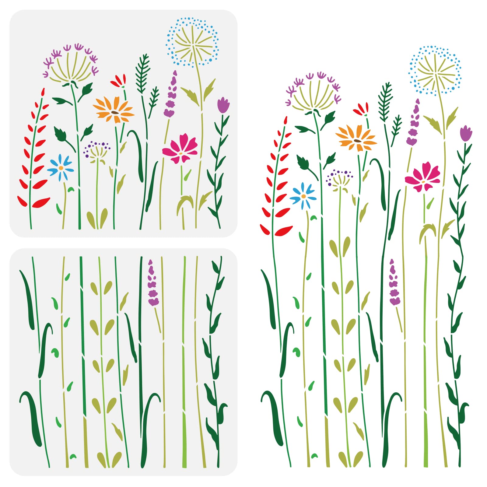 Amazon.com : BENECREAT 2Pcs Wildflower Stencils, 12x12inch Tall Flower ...