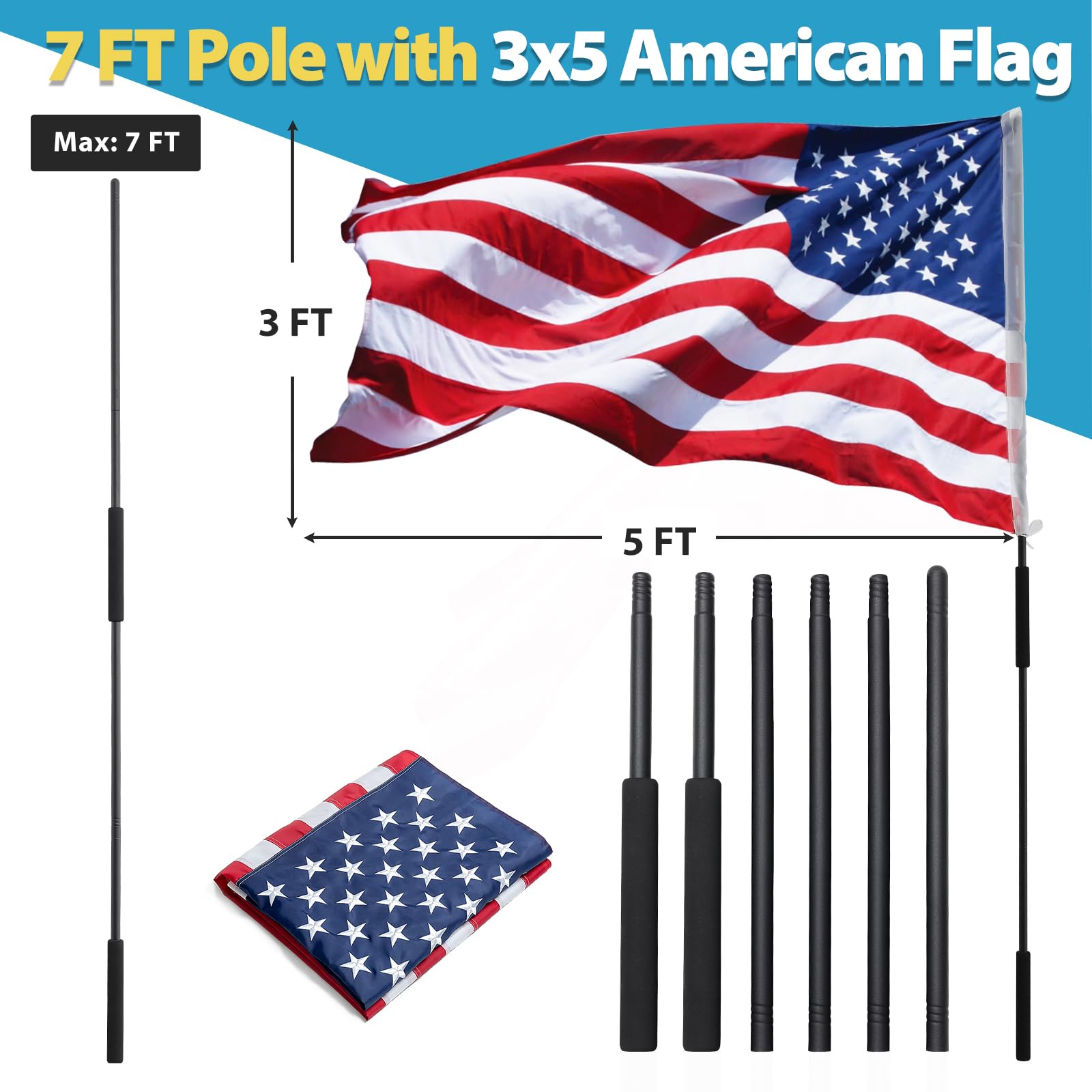 Snapklik.com : Portable Flag Pole, 7.1 FT Flag Poles For 3x5 Flags ...