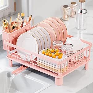 LIONONLY Dish Drainer Rack with Drip Tray,Detachable Dish Drying Rack ...