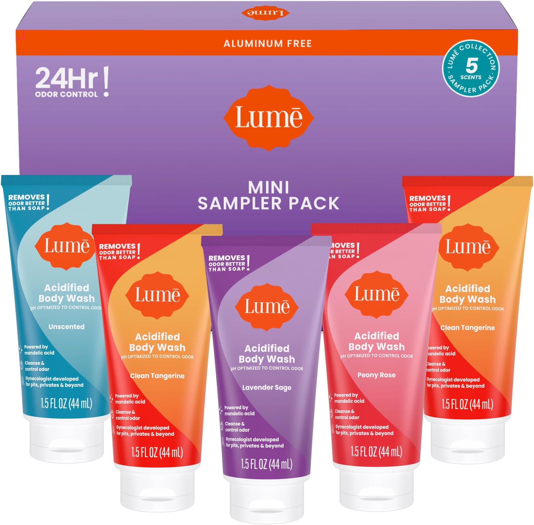 Amazon.com: Lume Acidified Body Wash 5 Pack Minis - 24 Hour Odor ...