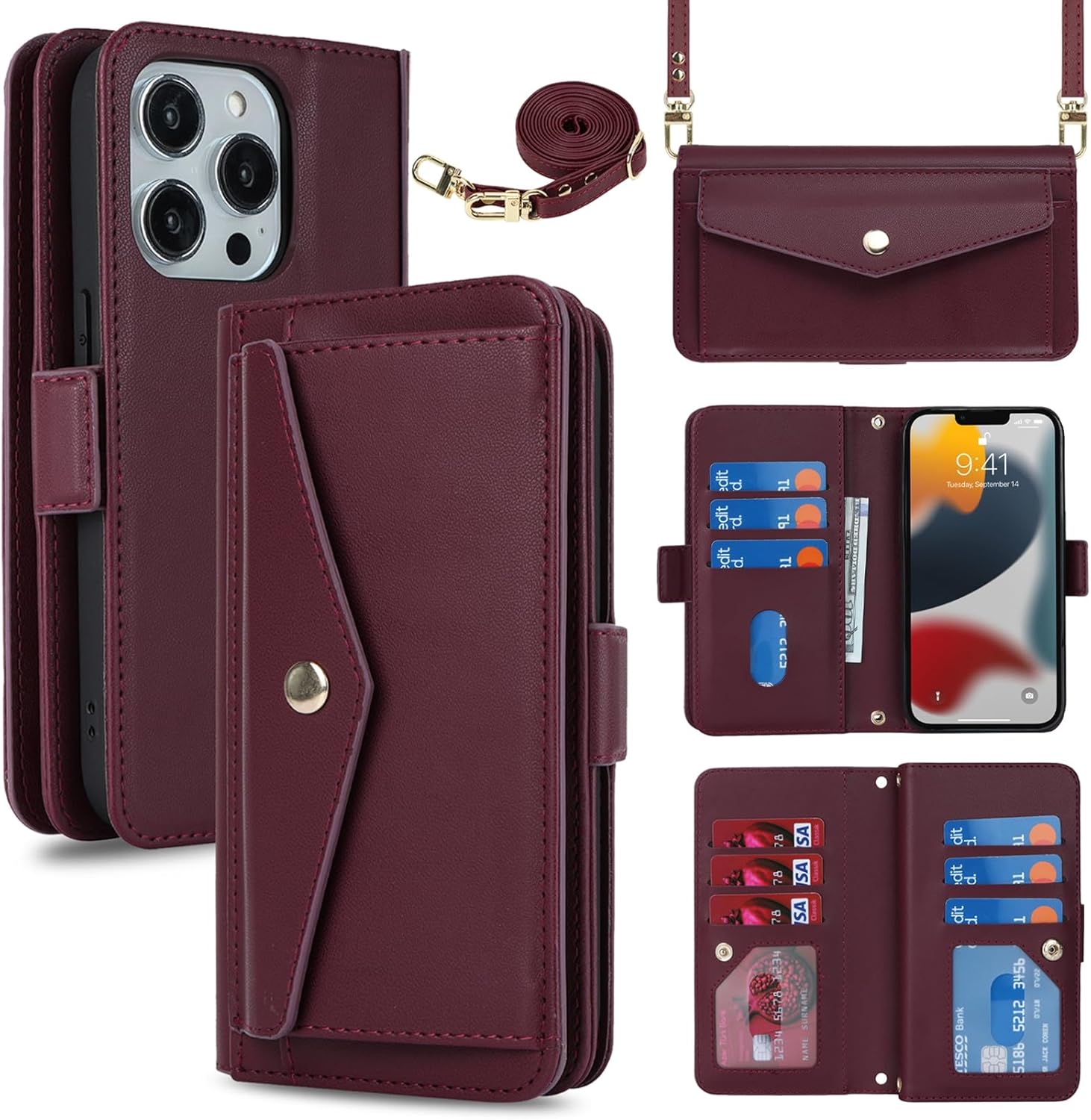 Amazon.com: Jaorty for iPhone 13 Pro Max Wallet Case with Crossbody Lanyard Strap,iPhone 12 Pro ...