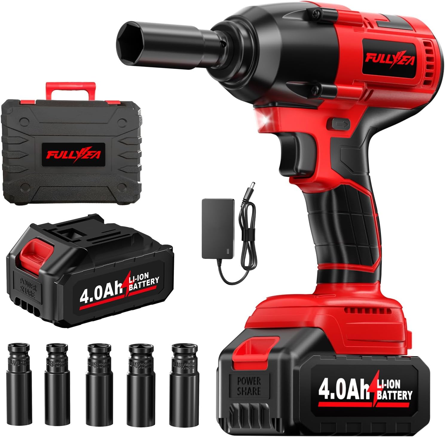 FULLYEA Cordless Impact Wrench 1/2", 630Ft-lbs (850N.m) Brushless ...