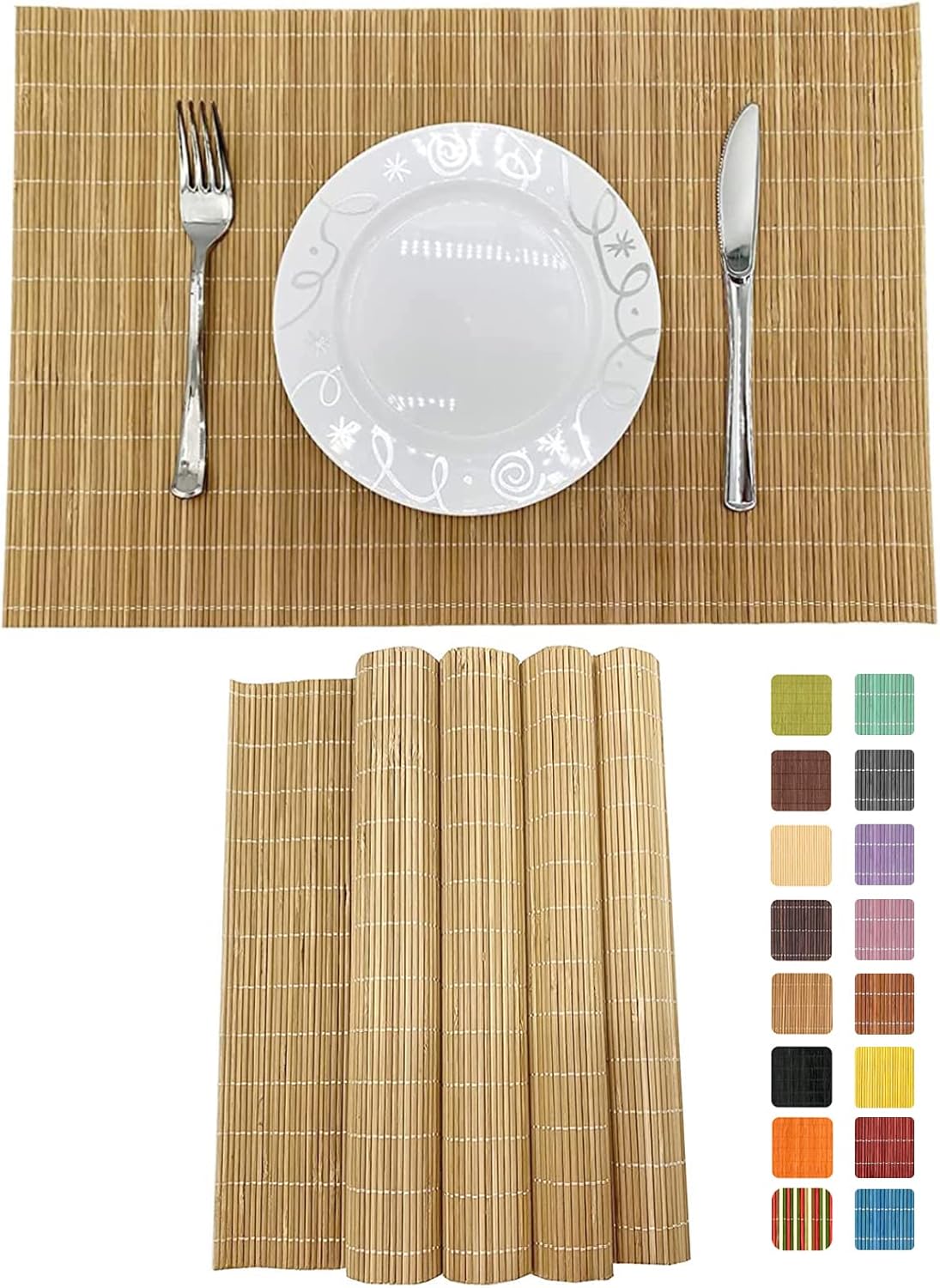 Amazon.com: ANDSTAR Set of 4 Pcs Bamboo Placemats Sushi Rolling Mat ...