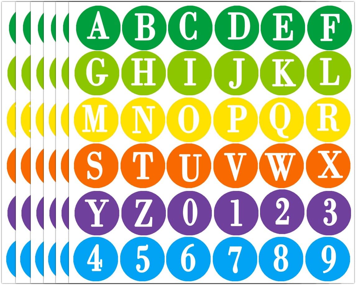 Amazon.com: Top Label Alphabet Number Stickers,1 Inch Colorful A-Z ...
