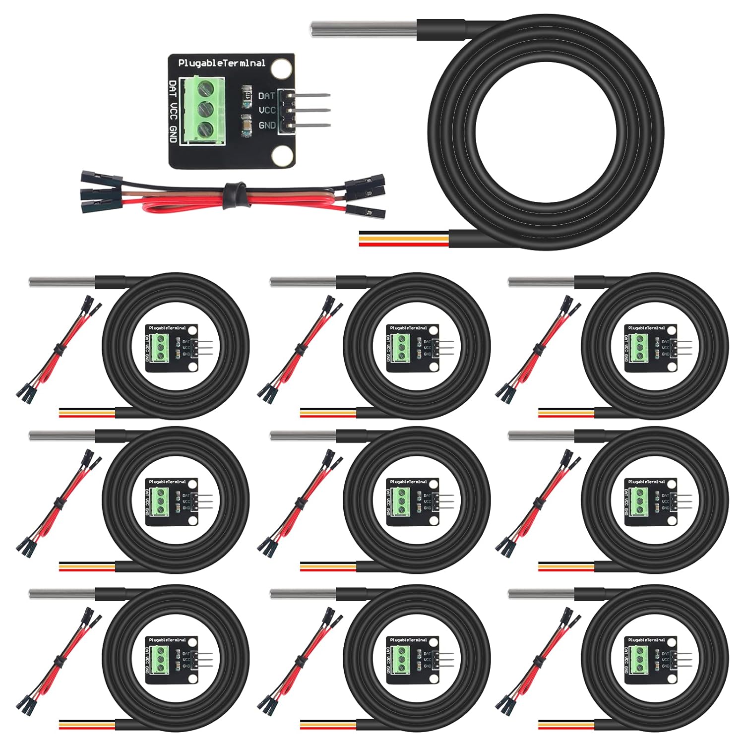 Amazon.com: AITRIP 10Pack DS18B20 Temperature Sensors Kit 1m/39.3"Cable ...