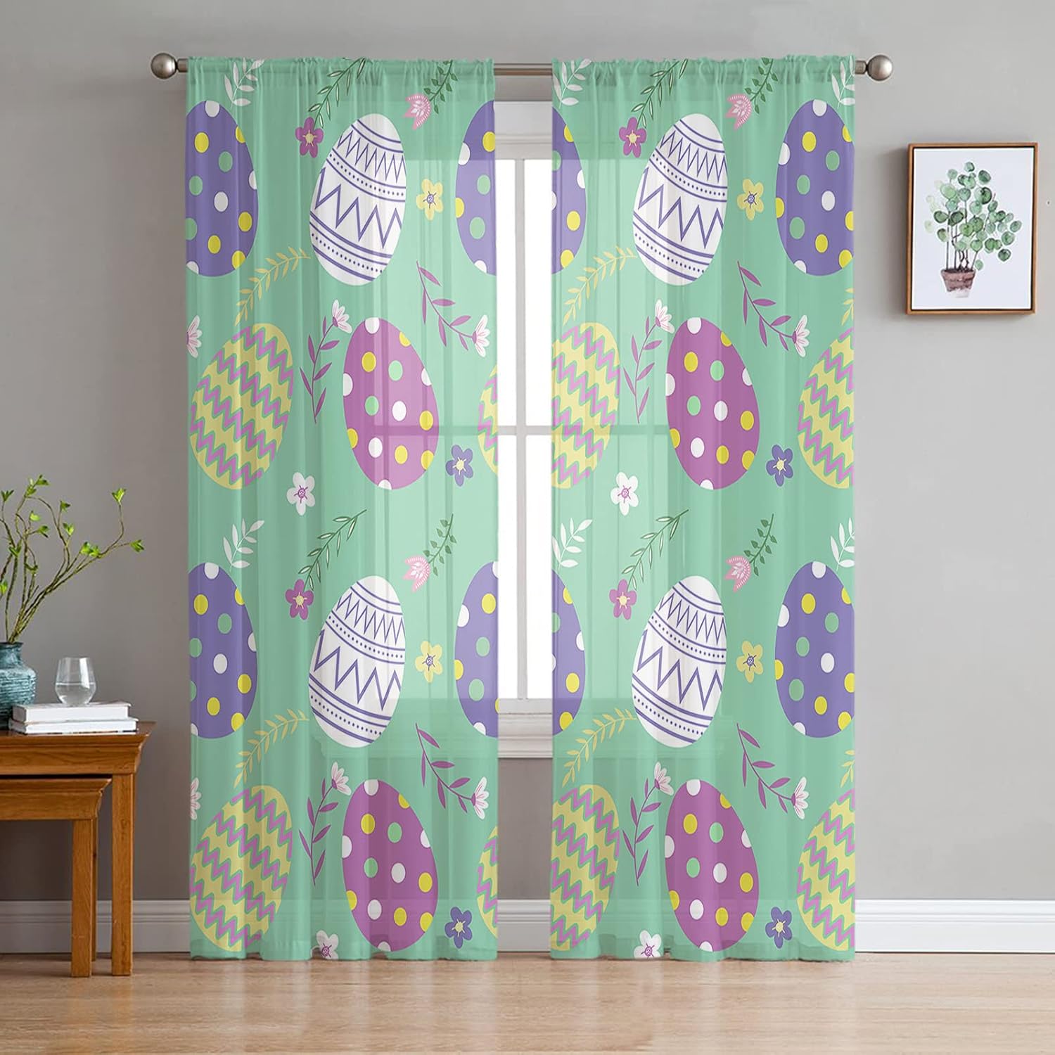Amazon.com: MACONAA Easter Sheer Curtains 84 Inches Long, Easter Eggs ...