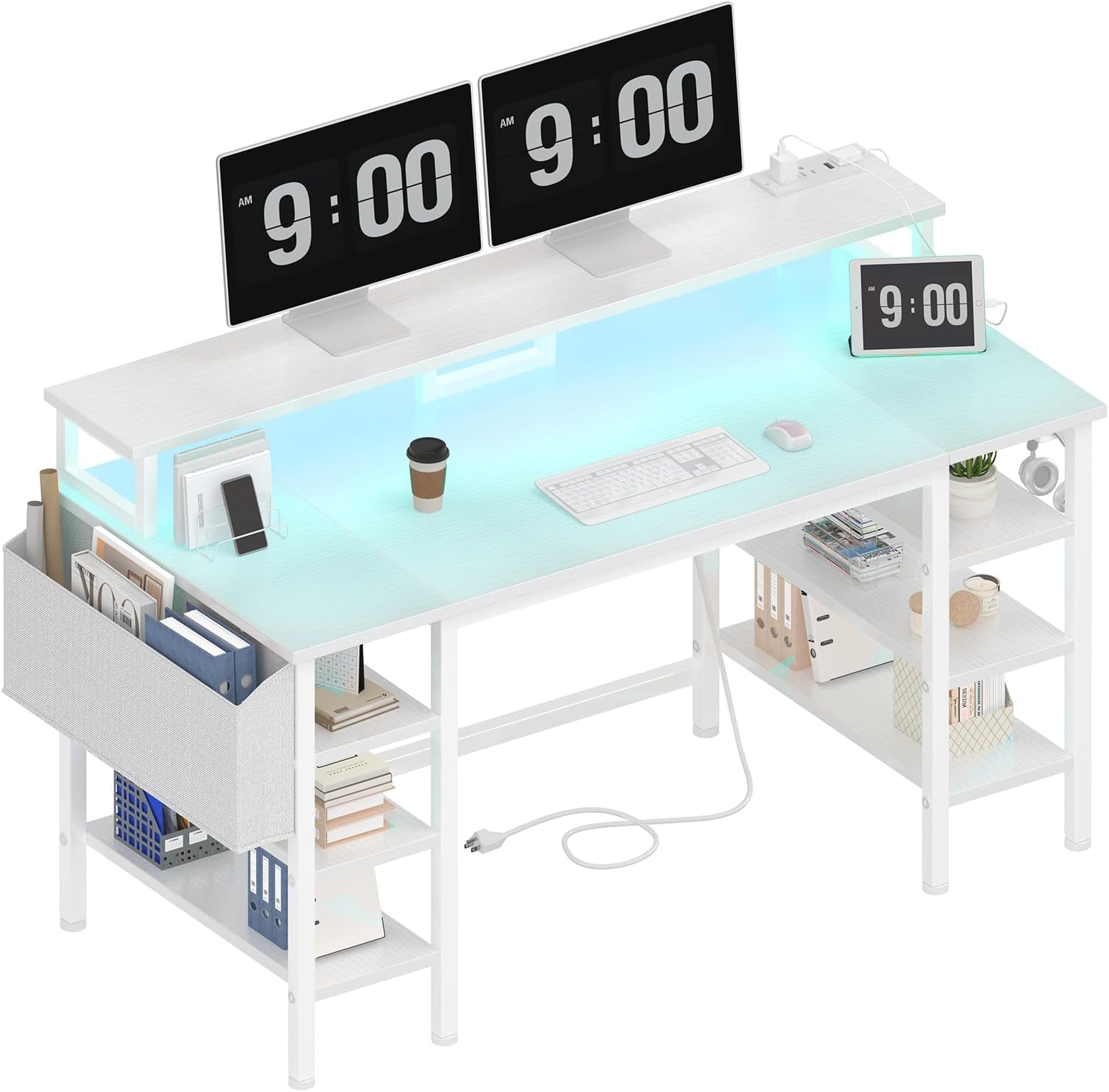 Amazon.com: SEDETA White Gaming Desk 70.8'' with LED Lights and Storage ...