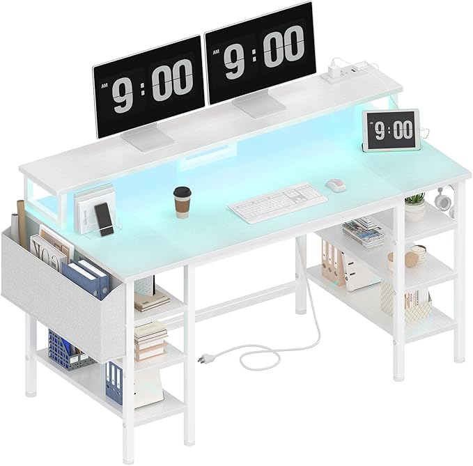 Amazon.com: Lufeiya White Desk with Storage Shelves - 47 inch Home ...