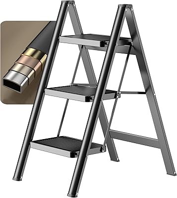 Double Elite Step Ladder 3 Step Folding, Sturdy 330 Lbs Small Step ...
