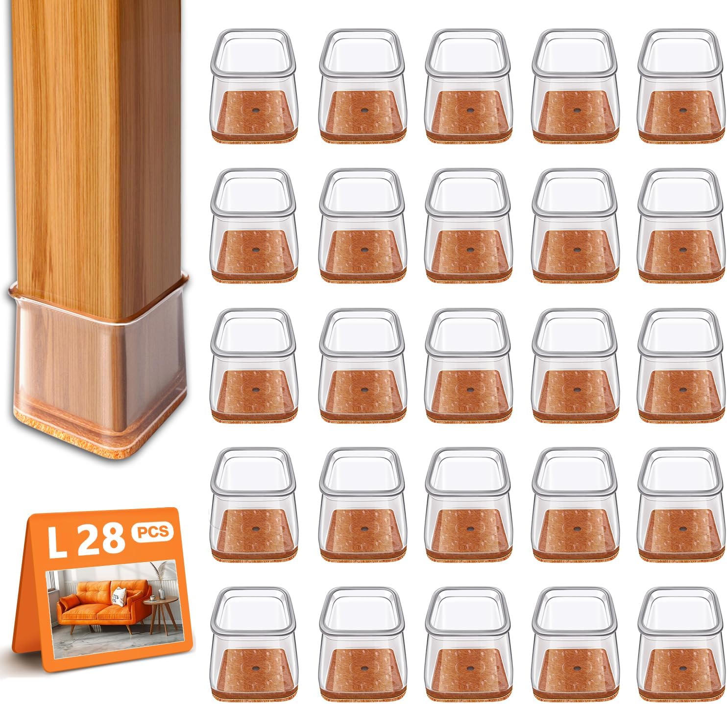 28Pcs Chair Leg Floor Protectors Square for Hardwood Floors Silicone ...