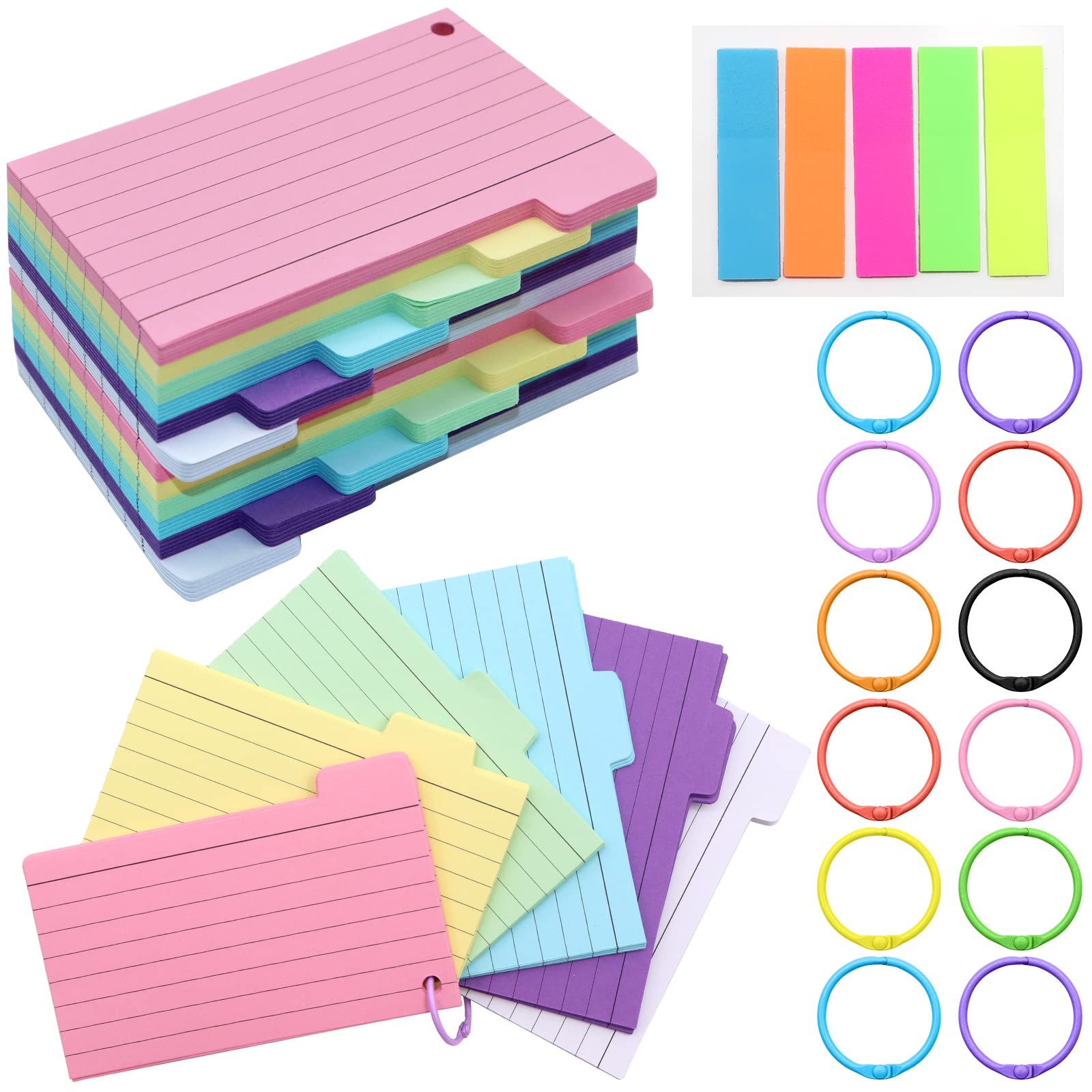 Tabbed Index Cards,300 Pcs Colourful Flash Cards with 100 Pcs Index ...
