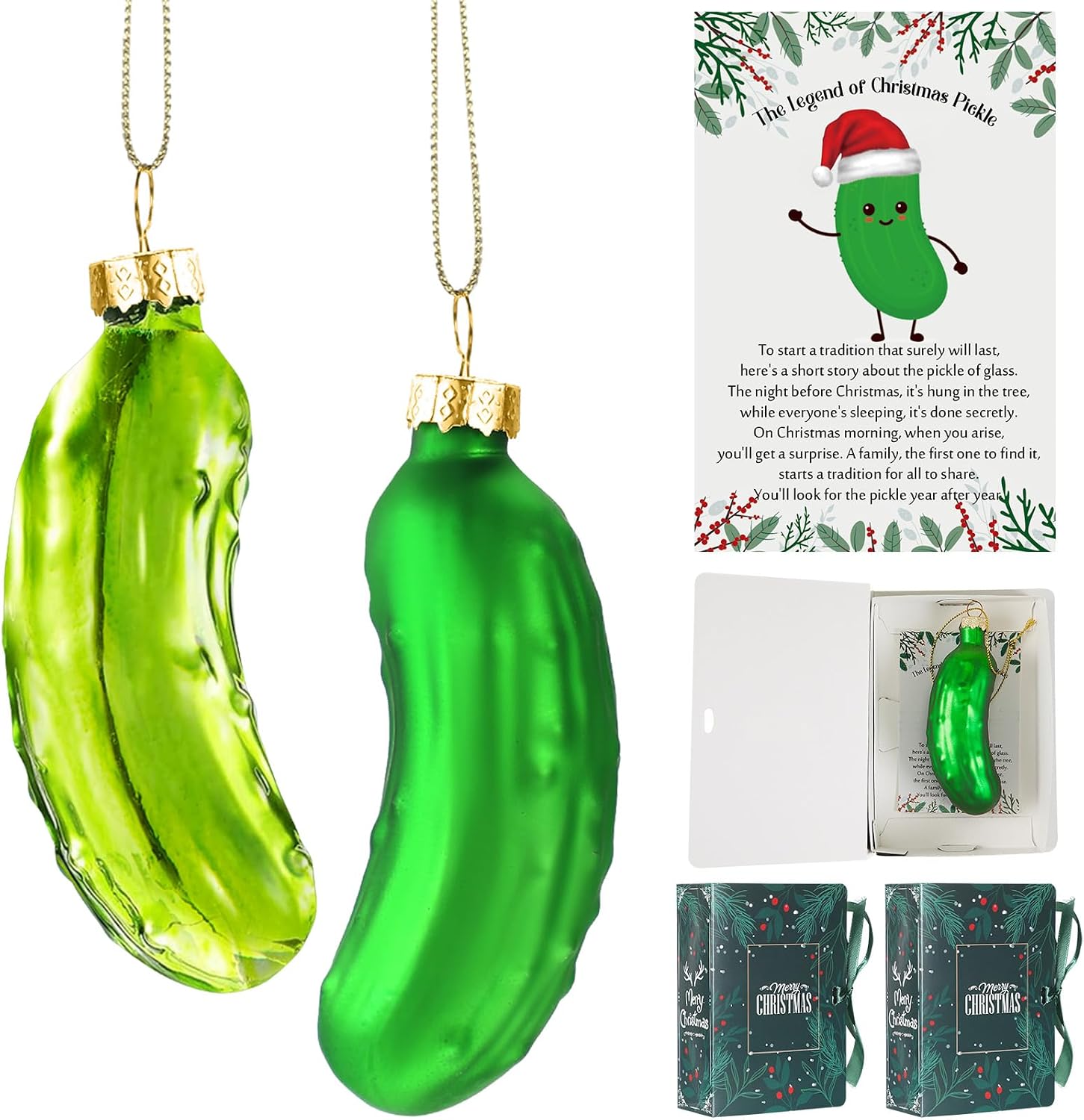 Amazon.com: Shappy 2 Set Christmas Pickle Ornaments Tradition Glass ...
