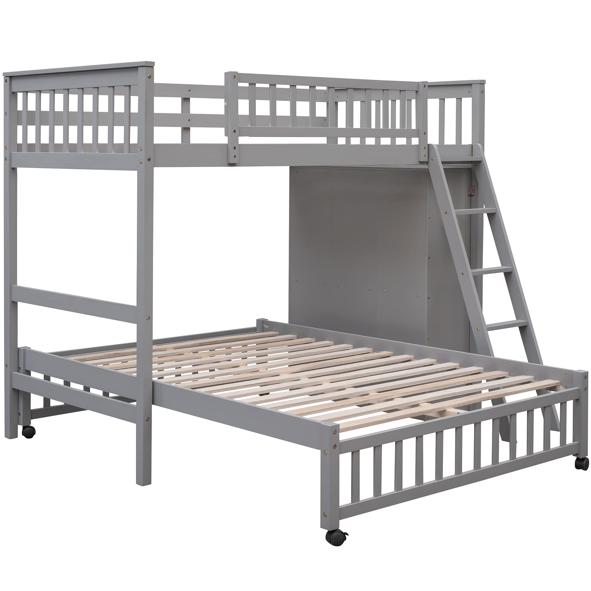 BIADNBZ Twin Over Full Bunk Bed with Six Drawers and Flexible Shelves ...