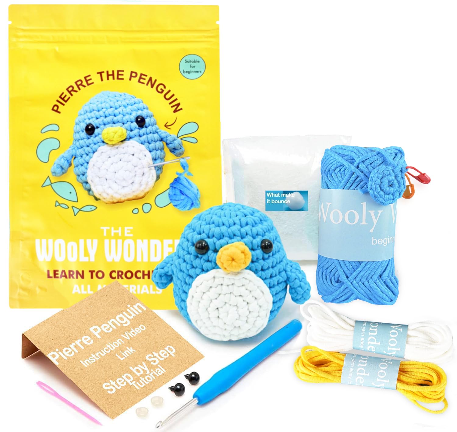 THE WOOLY WONDERS DIY Beginners Easy-to-See Yarn Amigurmi Crochet Kit, All Material Set Pack ...