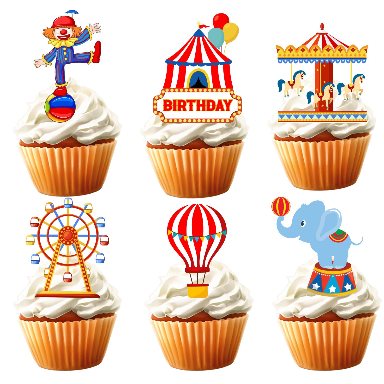 Amazon.com: 18pcs Carnival Cupcake Toppers for Boys Girls Baby Shower ...